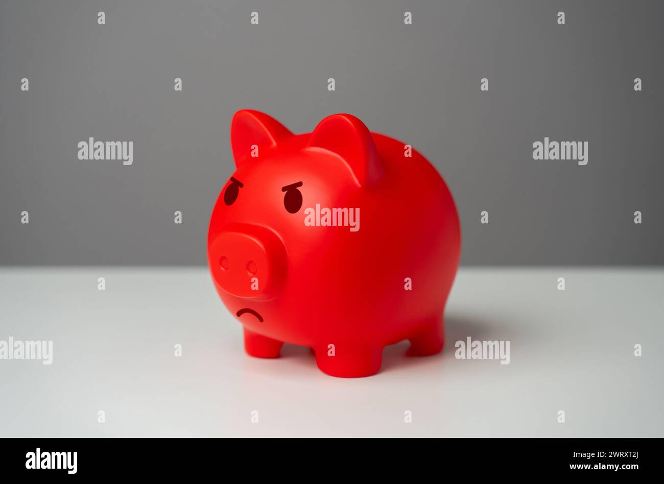 Angry red inflated piggy bank. Inflation is burning savings. Overheated ...