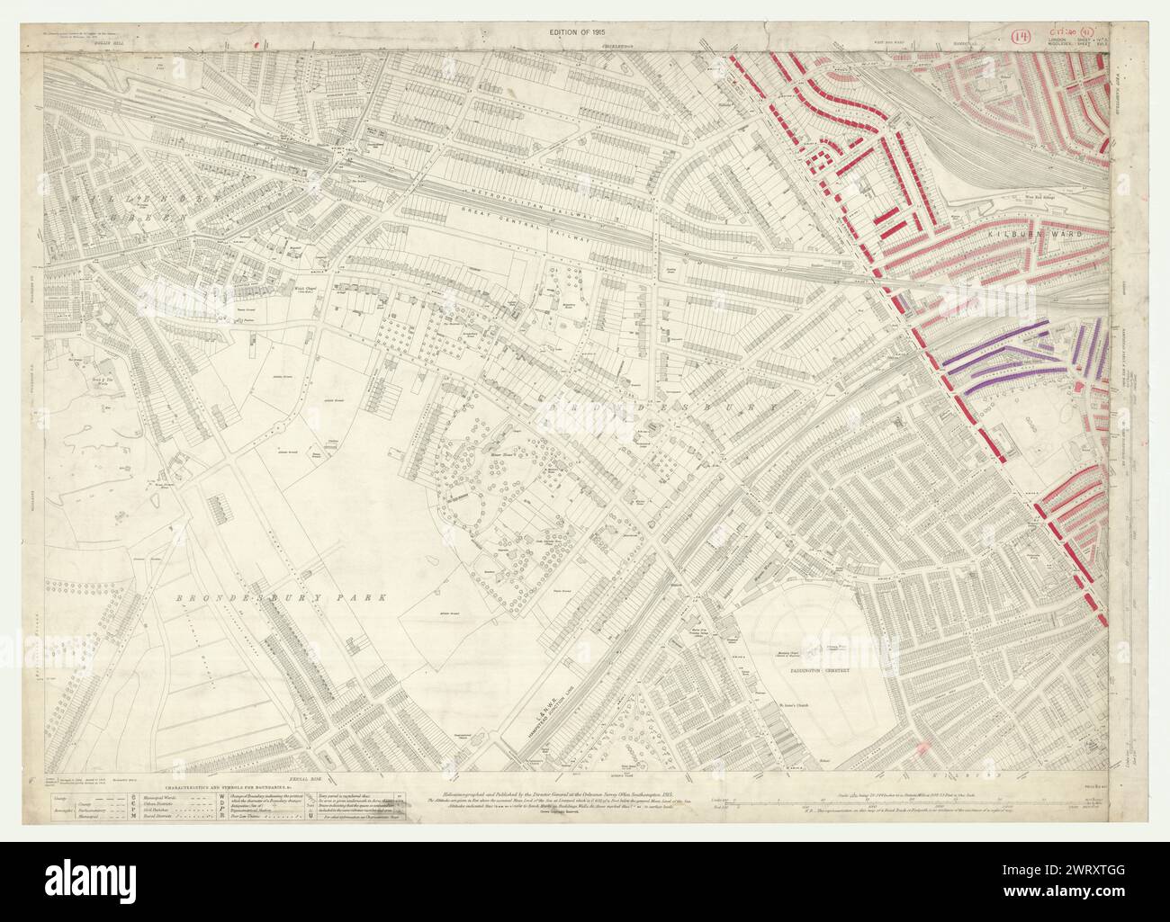 LSE POVERTY OS PROOF MAP Kilburn - West Hampstead - Brondesbury 1928 ...