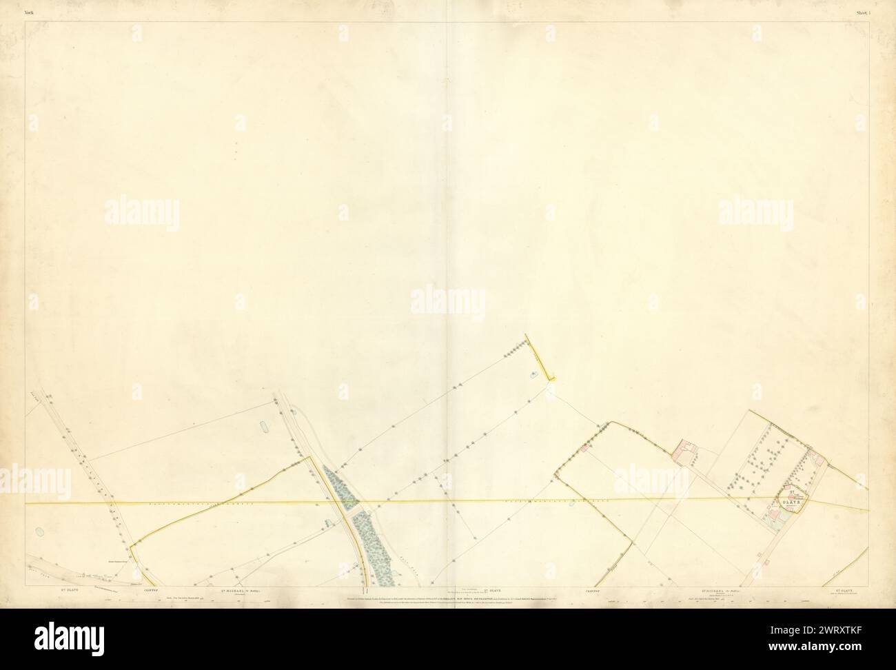 City of York #1 Clifton north. Ordnance Survey 1852 old antique map ...