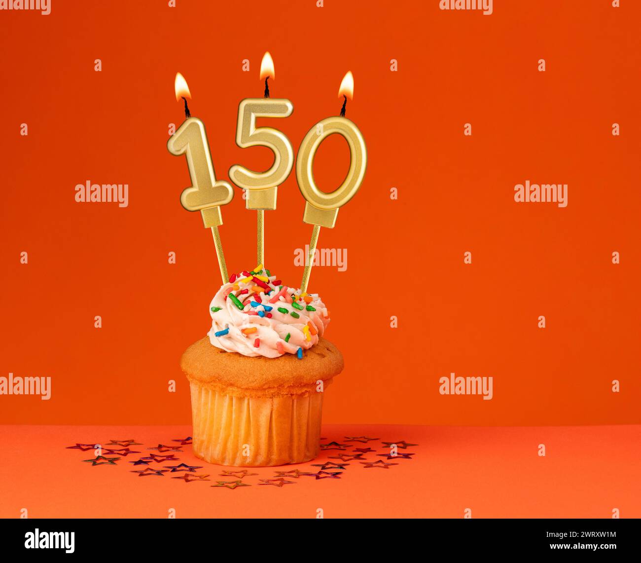 Number 150 candle - Birthday card design in orange background Stock ...