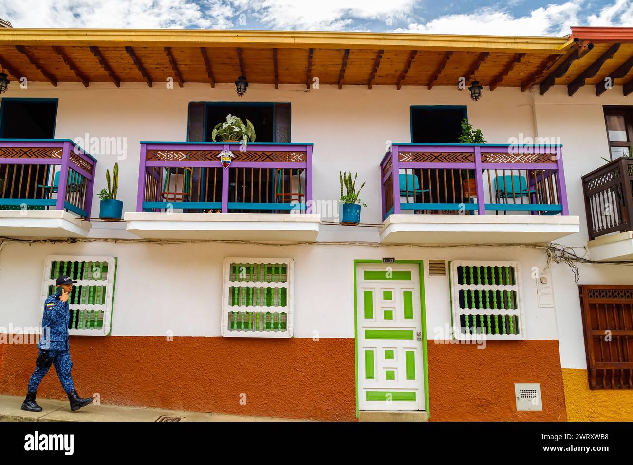Jerico, Colombia - January 14, 2023: Colombian police officer walks ...