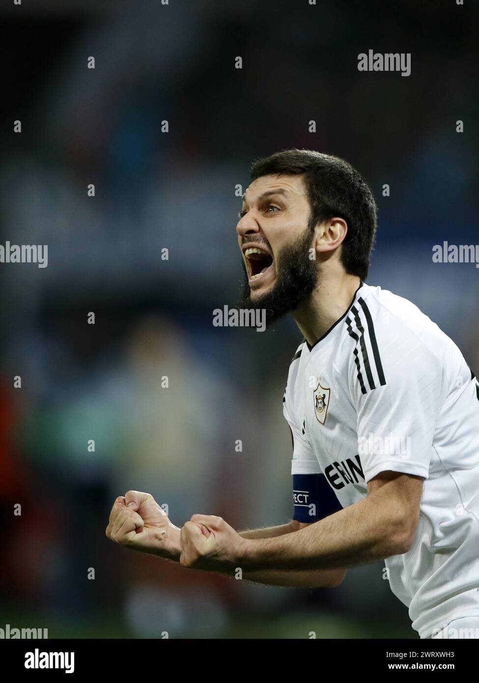 LEVERKUSEN - Badavi Huseynov of FK Qarabag celebrates the 0-1 during ...