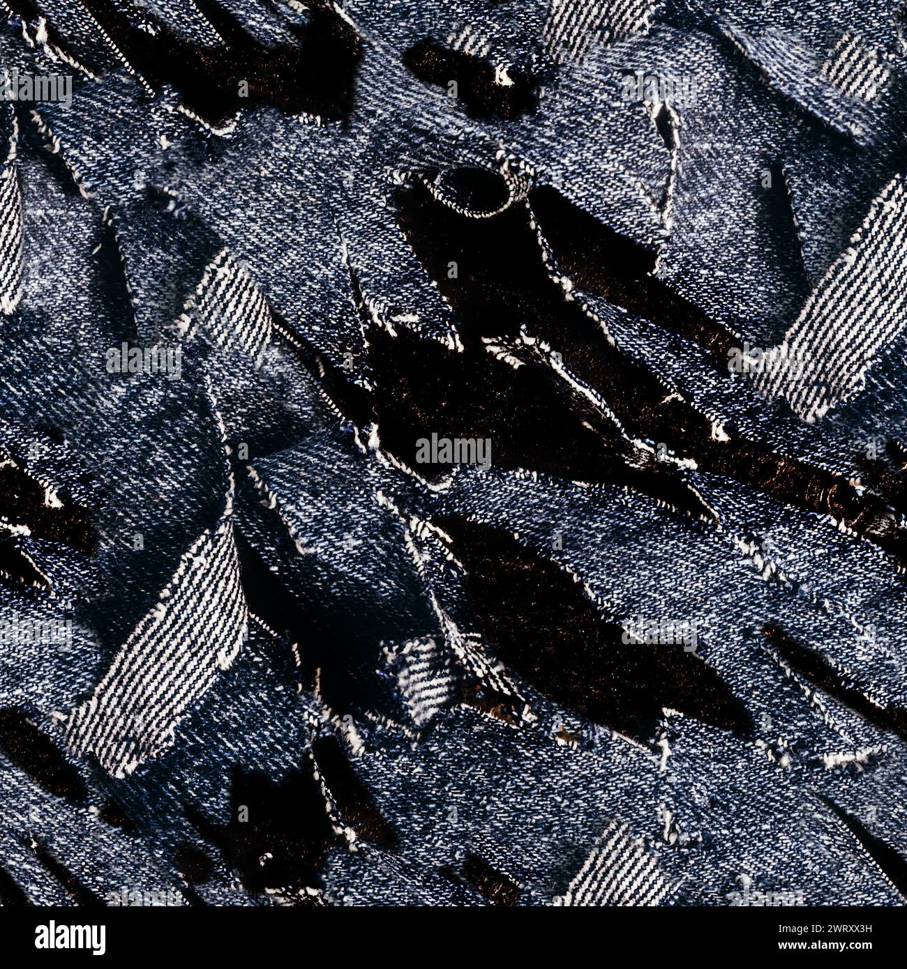 Seamless texture photo of blue colored cutted torn denim or jeans ...