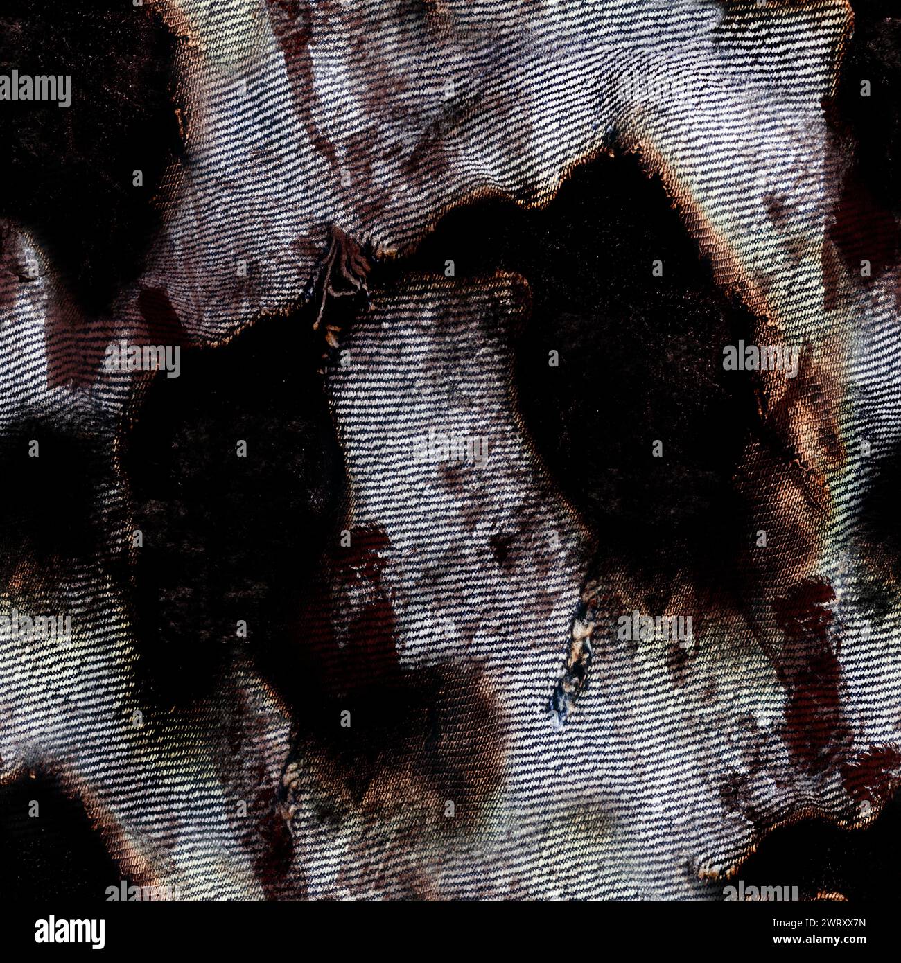 Seamless texture photo of blue colored burned, torn and blood soaked ...