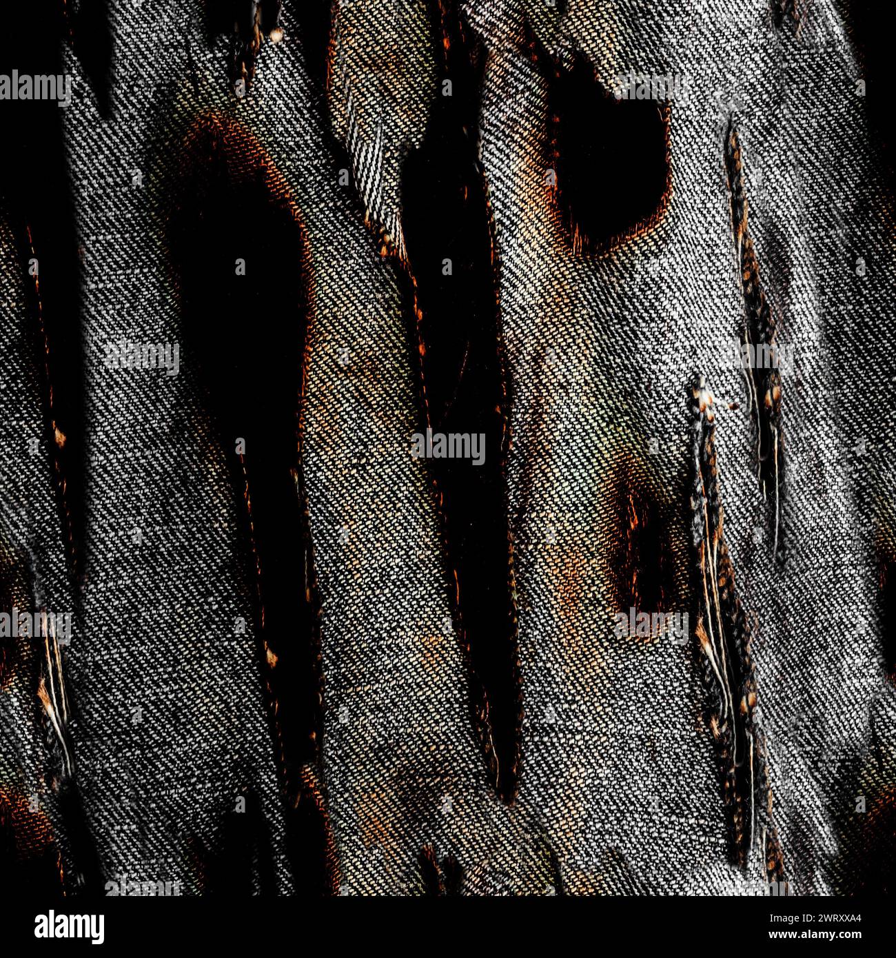 Seamless texture photo of gray colored burned torn denim or jeans ...