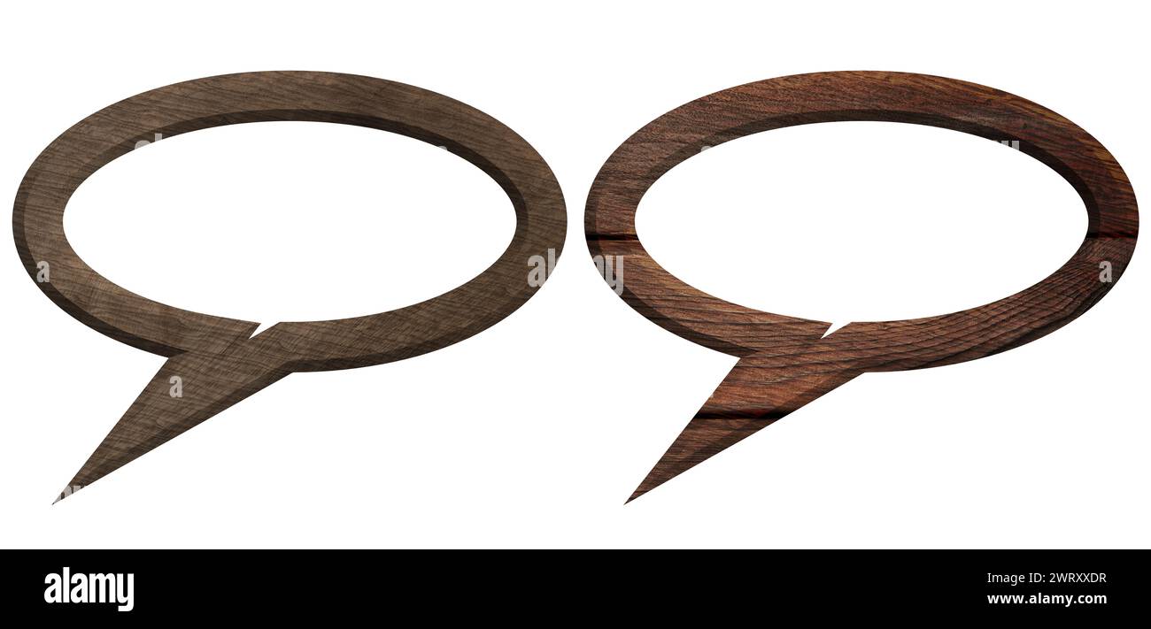 Brown wooden dialogue clouds on isolated background, conversation and ...