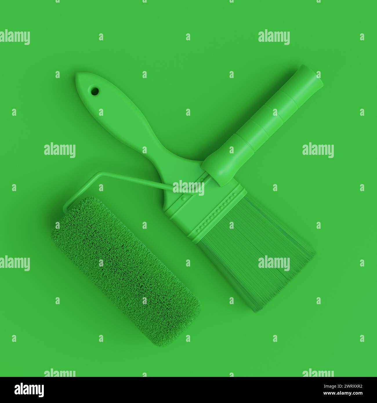 Set of paint rollers and brushes for painting walls on monochrome ...