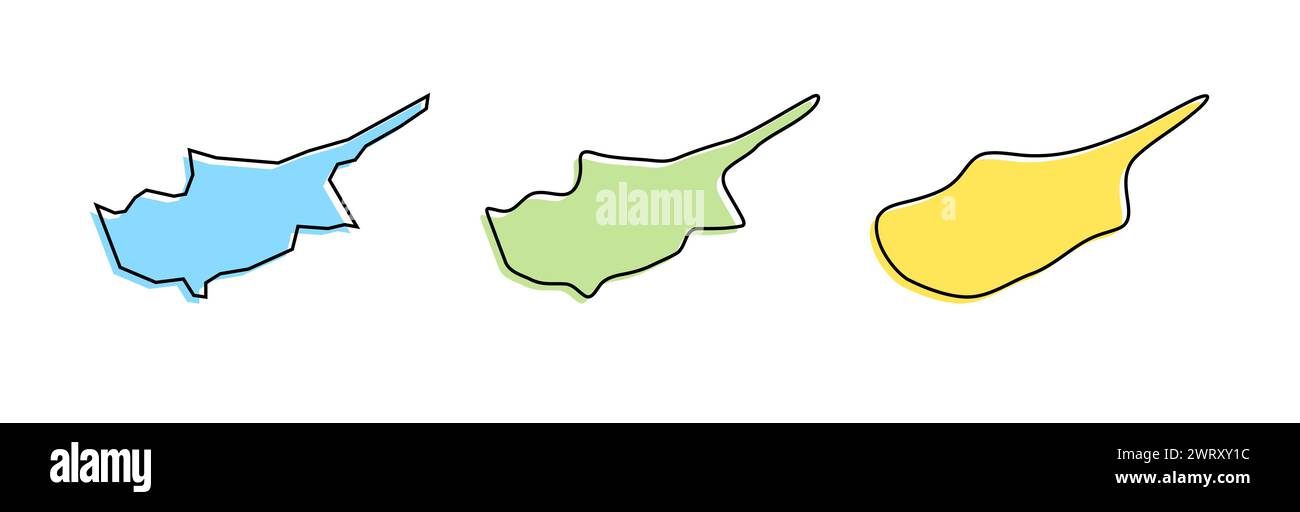 Cyprus country black outline and colored country silhouettes in three ...