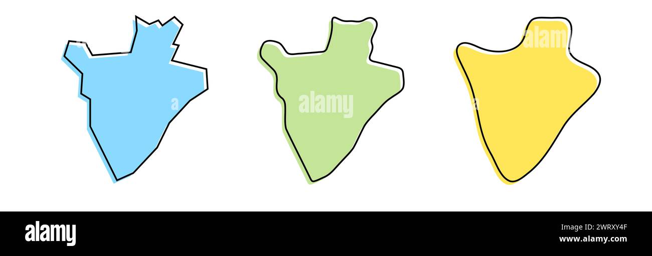 Burundi country black outline and colored country silhouettes in three ...