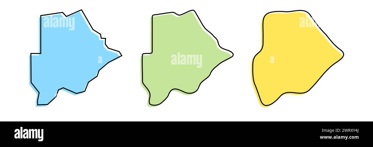 Botswana country black outline and colored country silhouettes in three ...