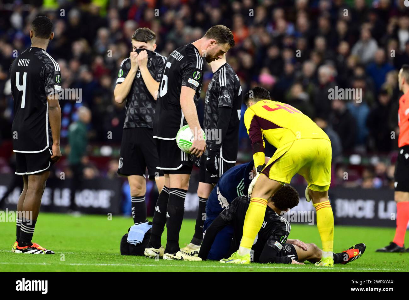 BIRMINGHAM - Devyne Rensch of Ajax lies on the ground injured during ...