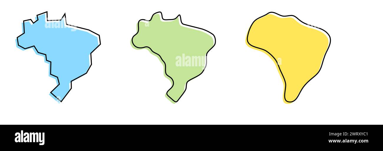 Brazil country black outline and colored country silhouettes in three ...