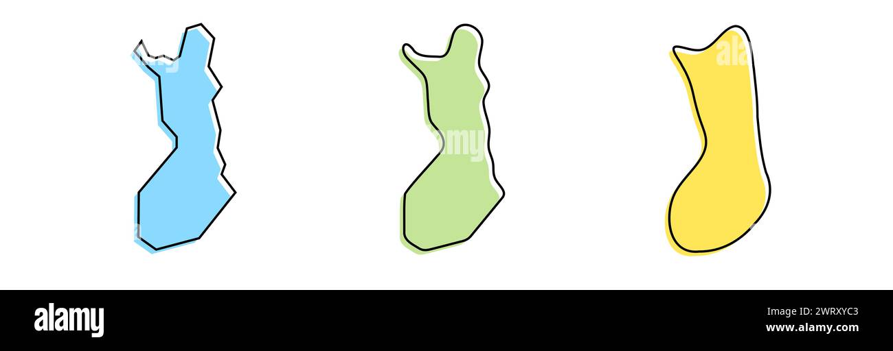 Finland country black outline and colored country silhouettes in three ...