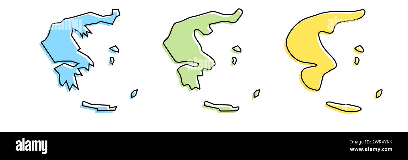 Greece country black outline and colored country silhouettes in three ...