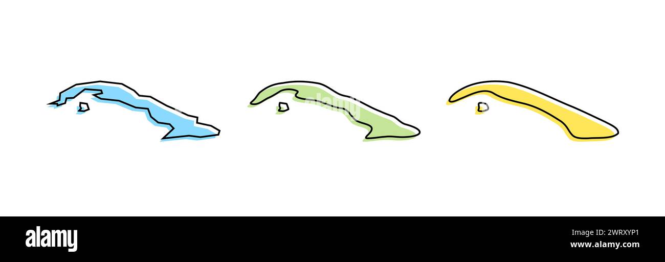 Cuba country black outline and colored country silhouettes in three ...