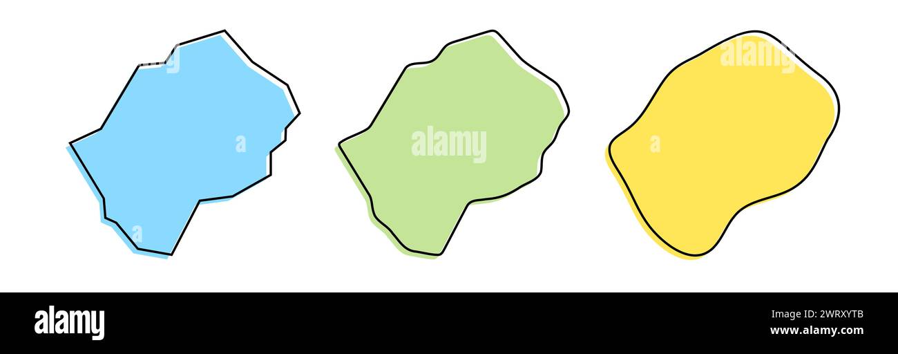 Lesotho country black outline and colored country silhouettes in three ...