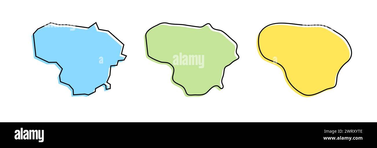 Lithuania country black outline and colored country silhouettes in ...