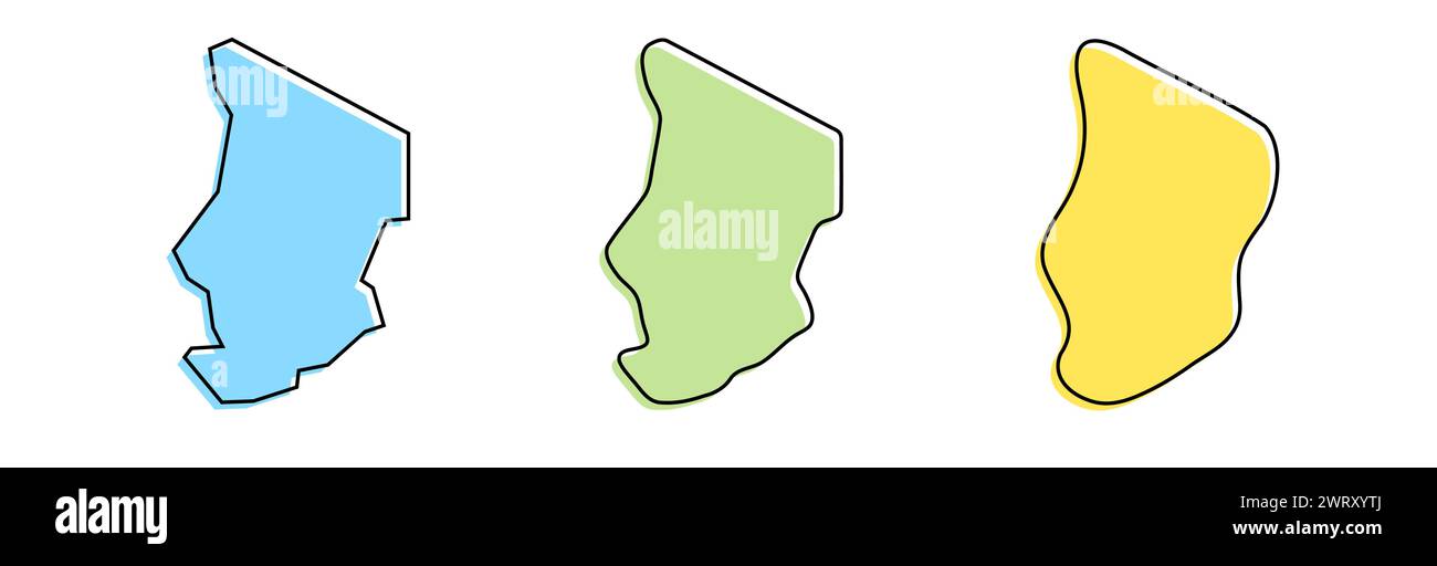 Chad country black outline and colored country silhouettes in three ...