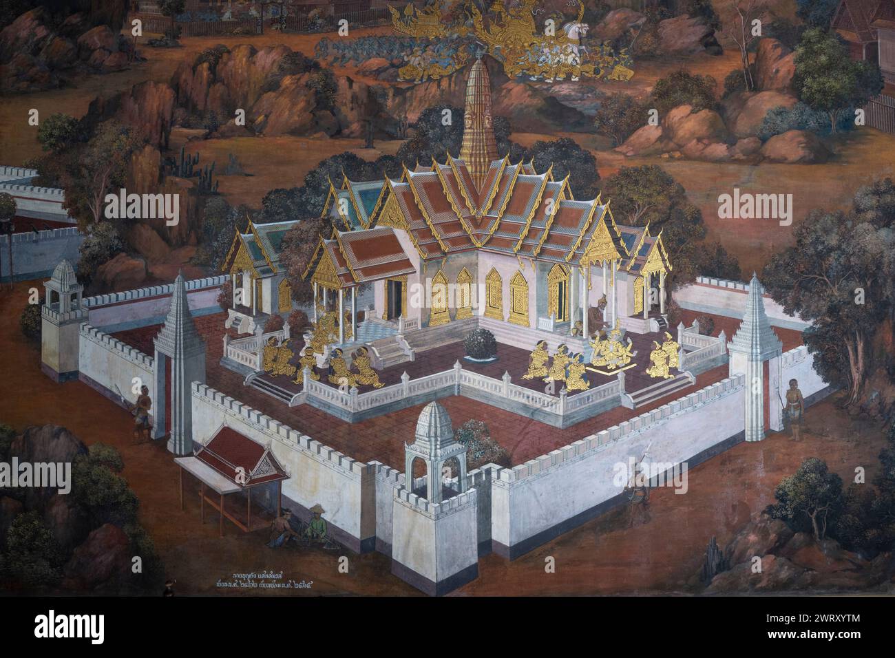 Wall murals depicting scenes from the Ramakien at the Grand Palace ...