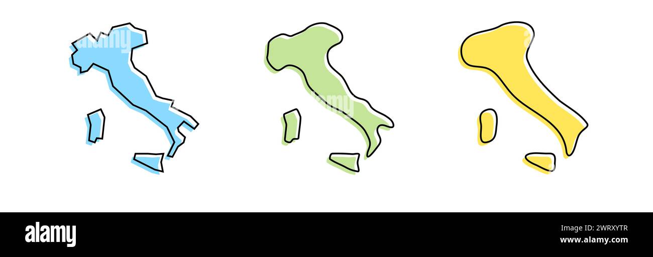 Italy country black outline and colored country silhouettes in three ...