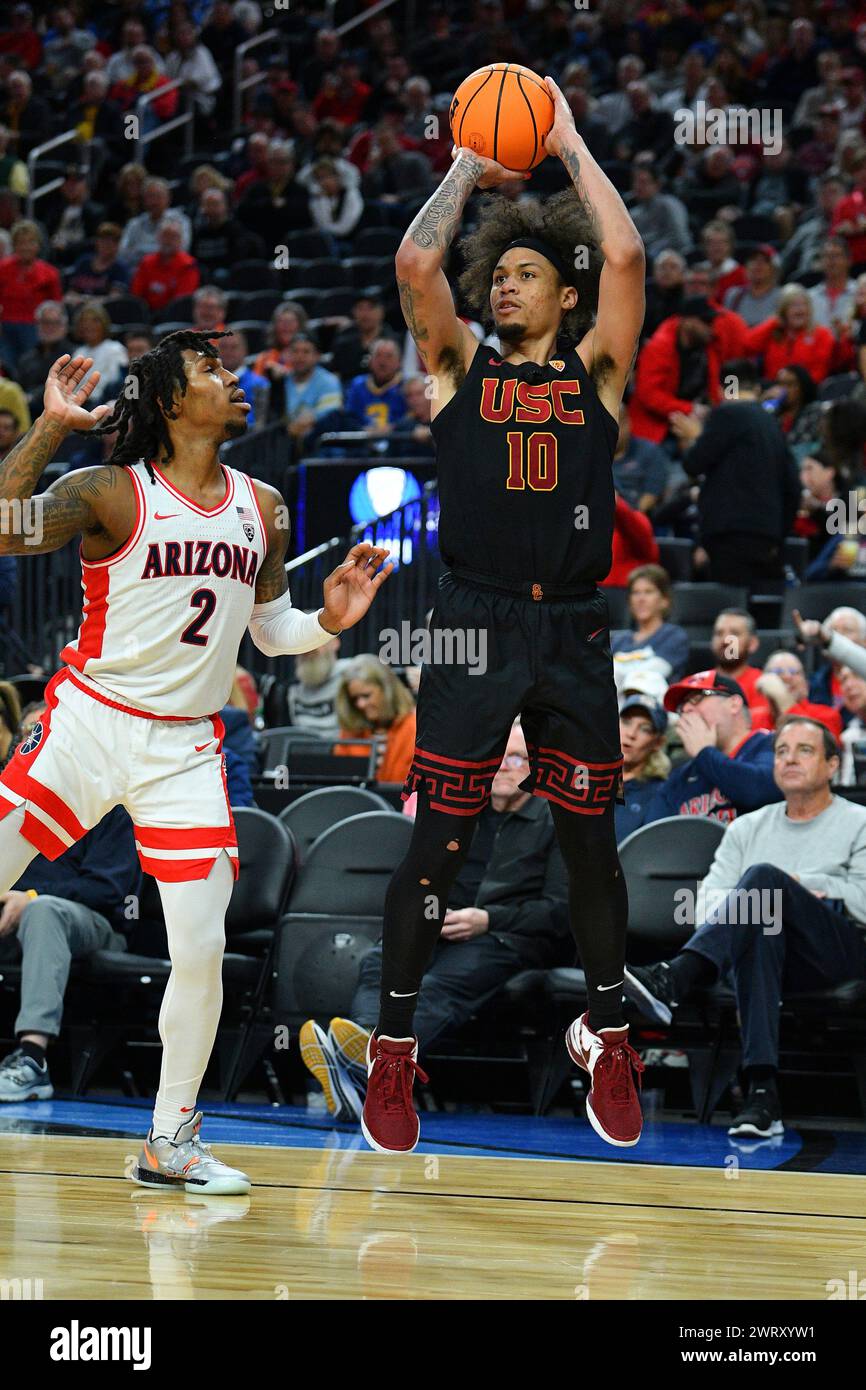 LAS VEGAS, NV - MARCH 14: USC Trojans forward DJ Rodman (10) shoots a ...