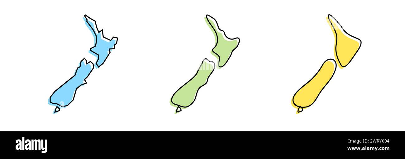 New Zealand country black outline and colored country silhouettes in ...
