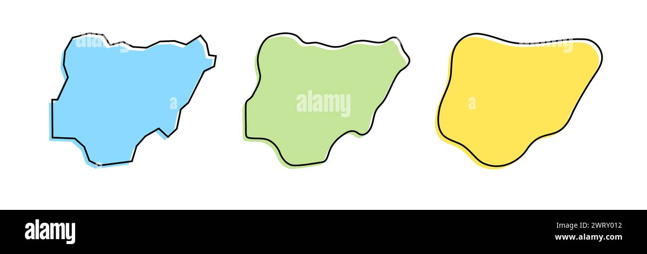 Nigeria country black outline and colored country silhouettes in three ...
