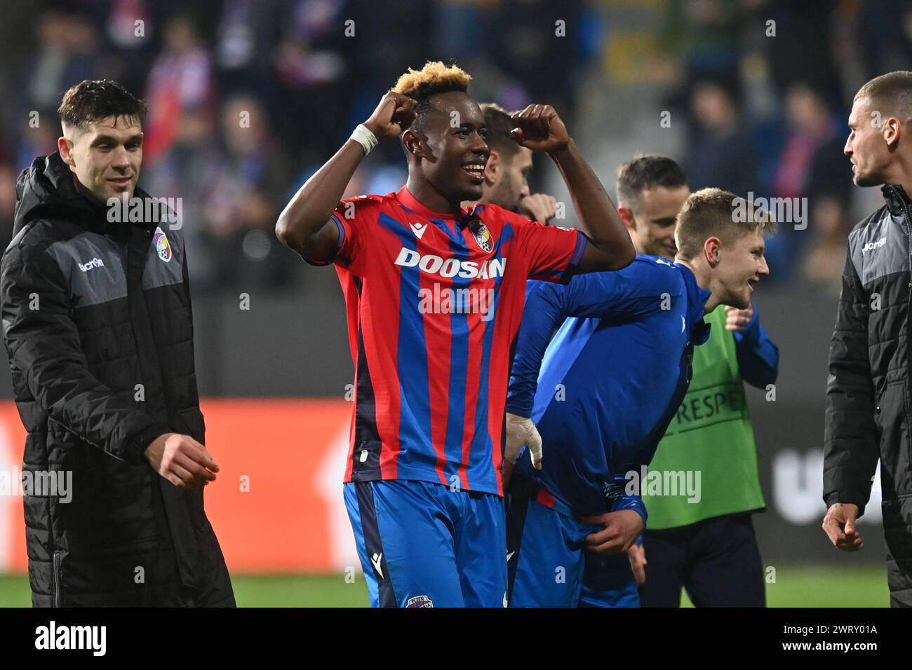 Pilsen, Czech Republic. 14th Mar, 2024. Sampson Dweh of Viktoria Plzen ...