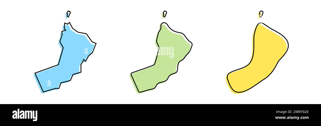 Oman country black outline and colored country silhouettes in three ...