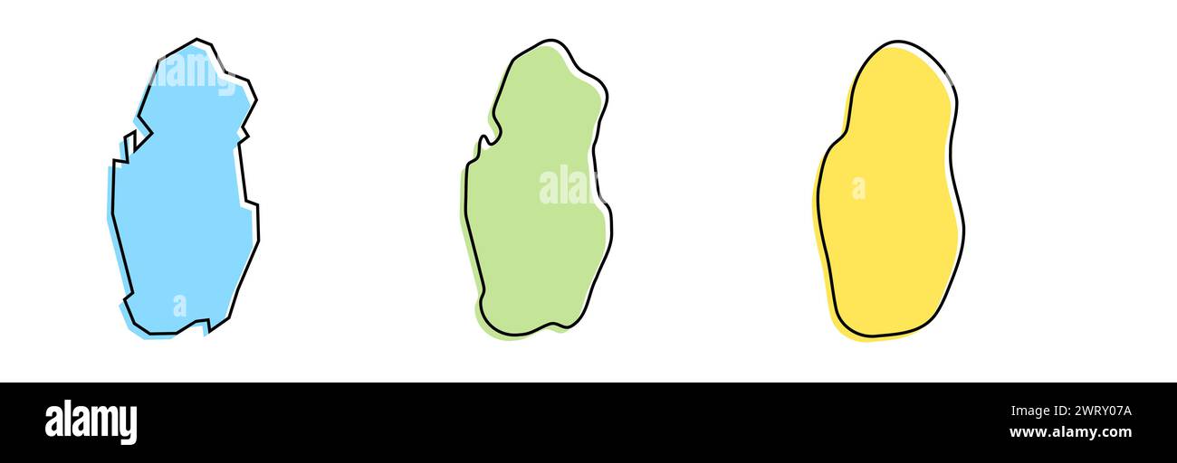 Qatar country black outline and colored country silhouettes in three ...