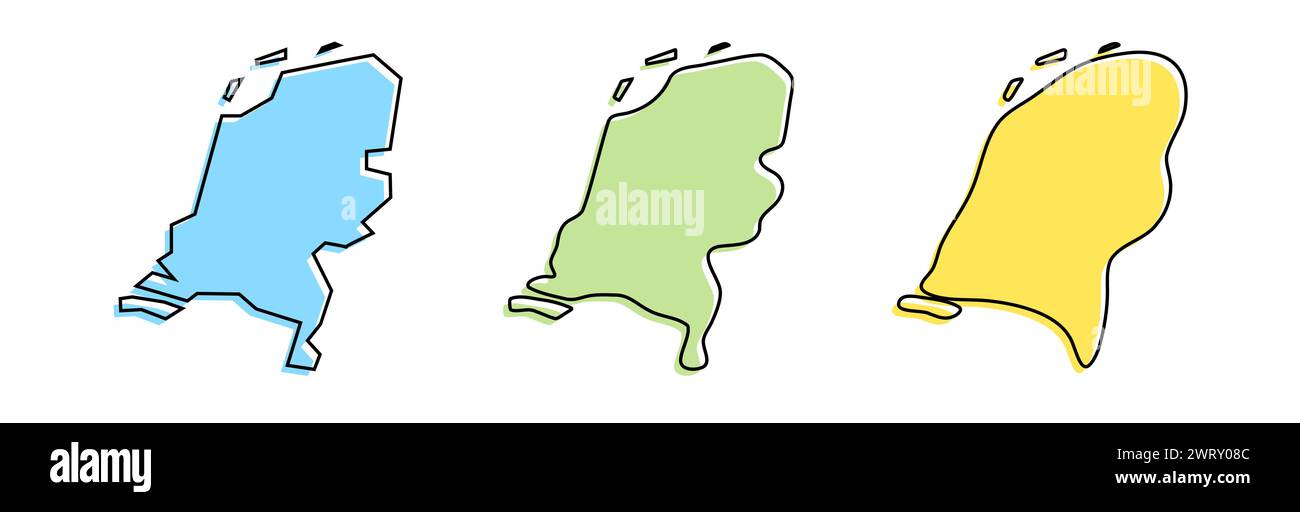 Netherlands country black outline and colored country silhouettes in ...