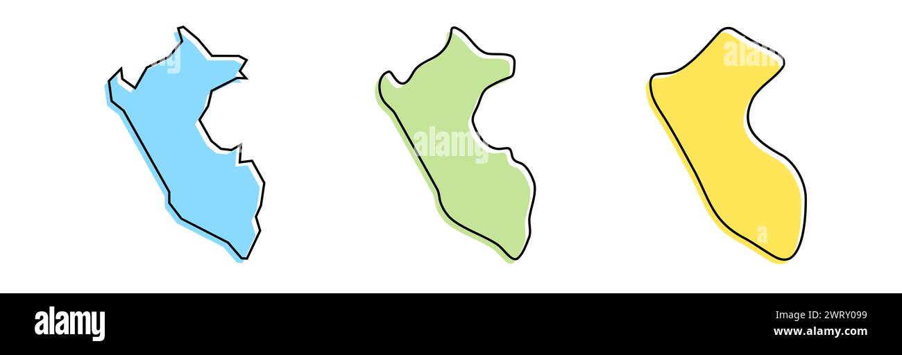 Peru country black outline and colored country silhouettes in three ...