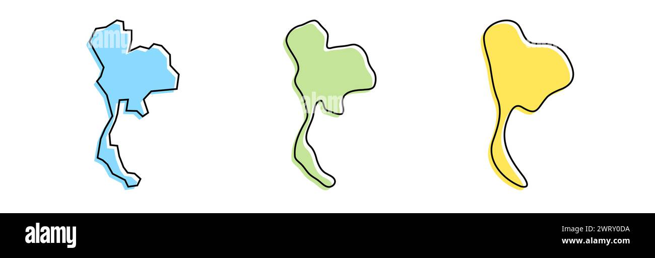 Thailand country black outline and colored country silhouettes in three ...