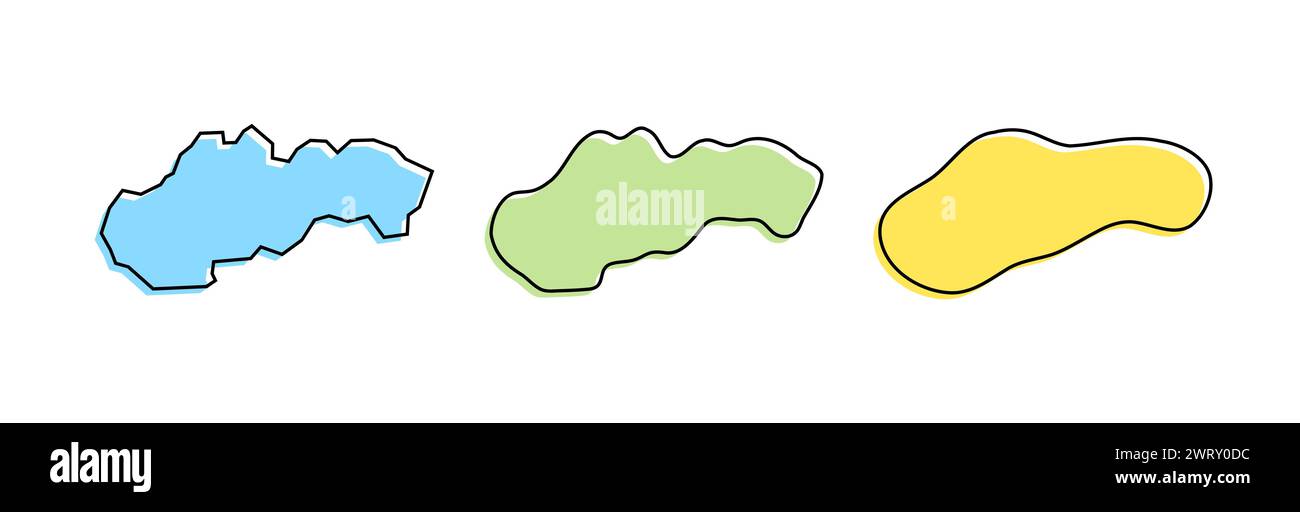 Slovakia country black outline and colored country silhouettes in three ...