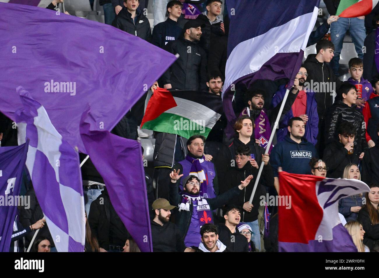 Florence, Italy. 14th Mar, 2024. A Palestine flag during ACF Fiorentina ...