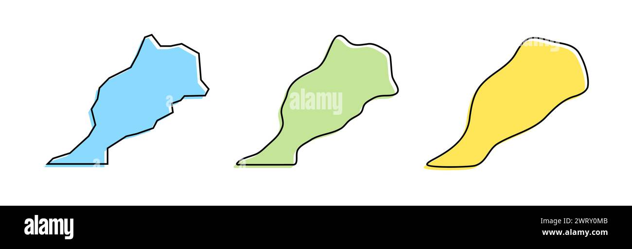 Morocco country black outline and colored country silhouettes in three ...