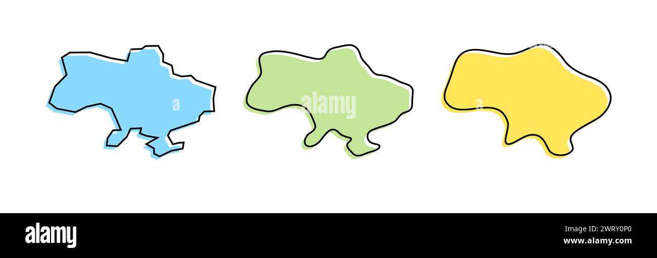 Ukraine country black outline and colored country silhouettes in three ...