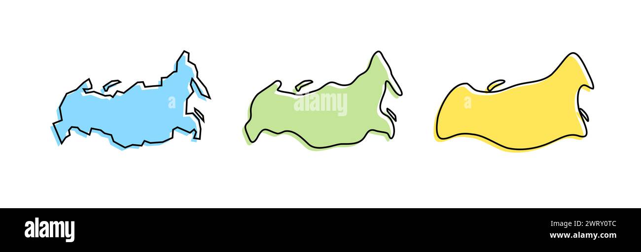 Russia country black outline and colored country silhouettes in three ...
