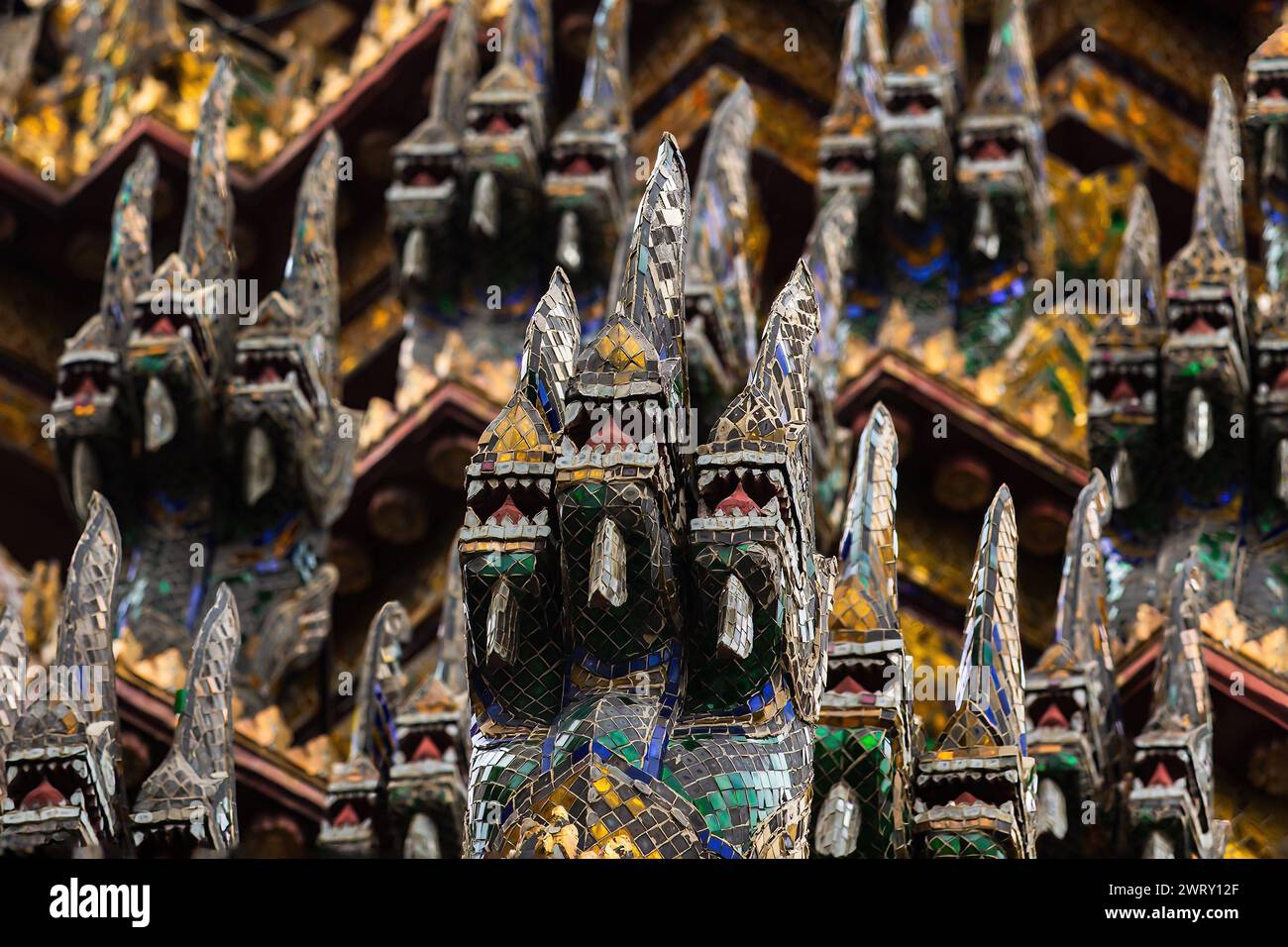 Sculpture of three-headed serpent decorating a temple at the Grand ...