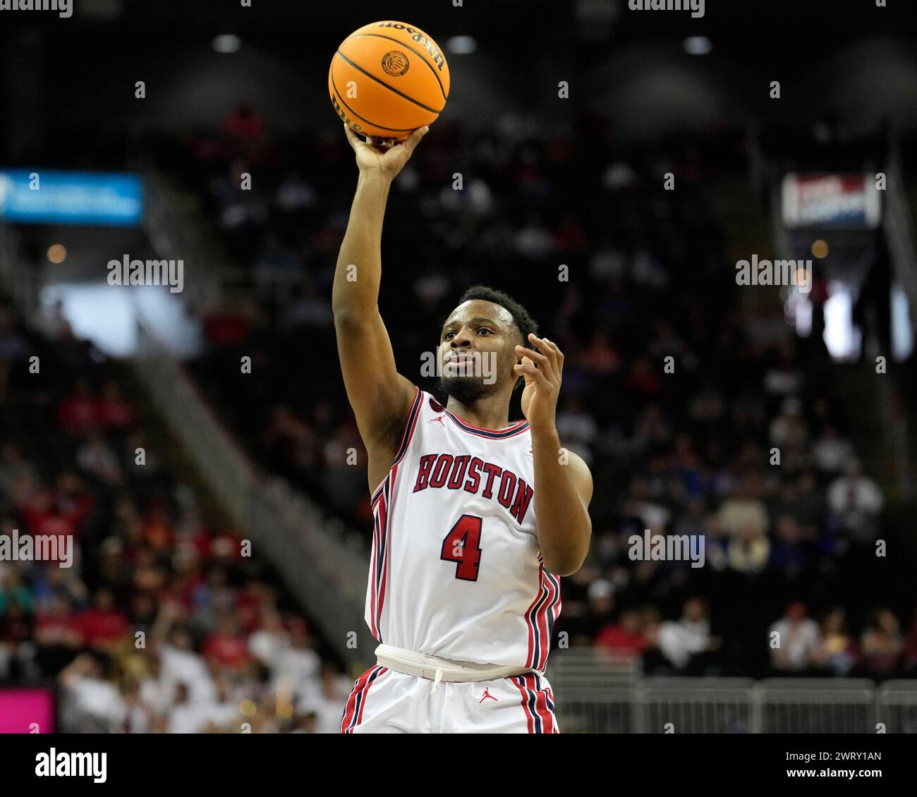 MAR 14 2024: Houston Cougars guard L.J. Cryer (4) puts up a one handed ...