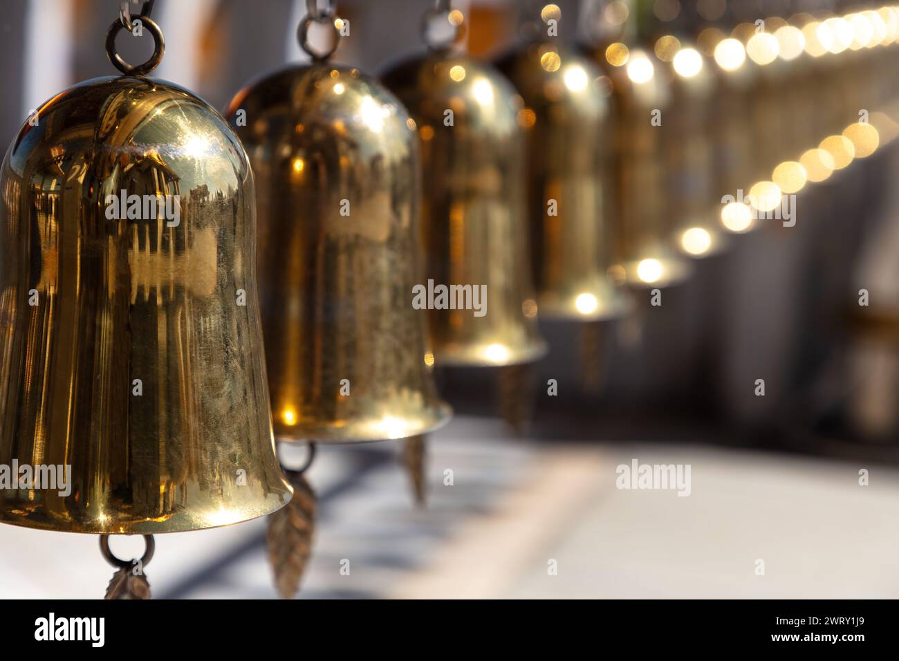 Line of bells at wat Traimit (Temple of the Golden Buddha) in bangkok ...