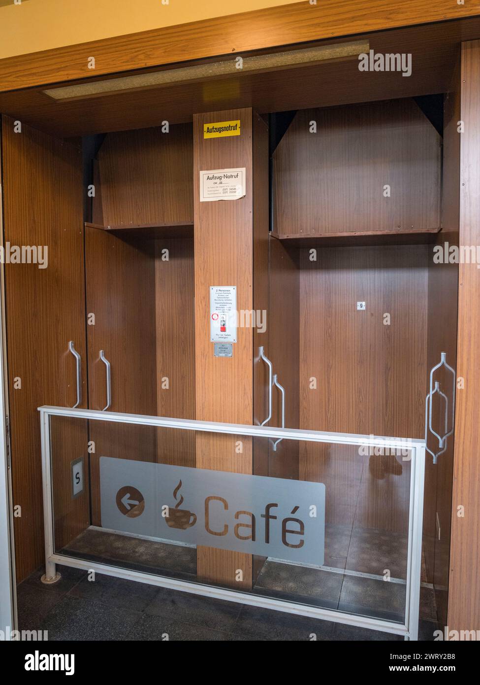 A paternoster lift (open lift) inside the Stasi Museum, the former home ...