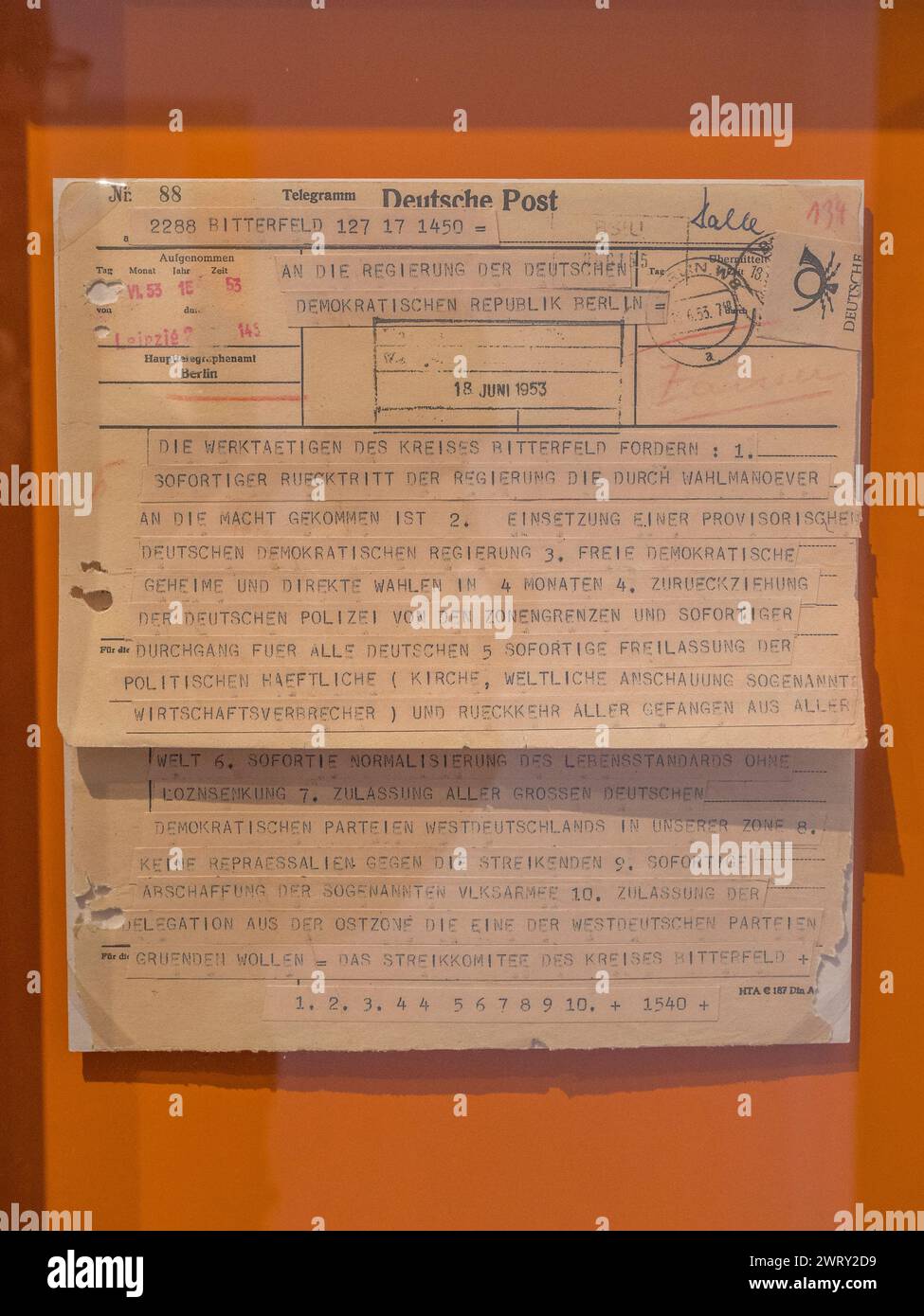 Telegram from the Strike Command of Bitterfeld to the GDR government ...
