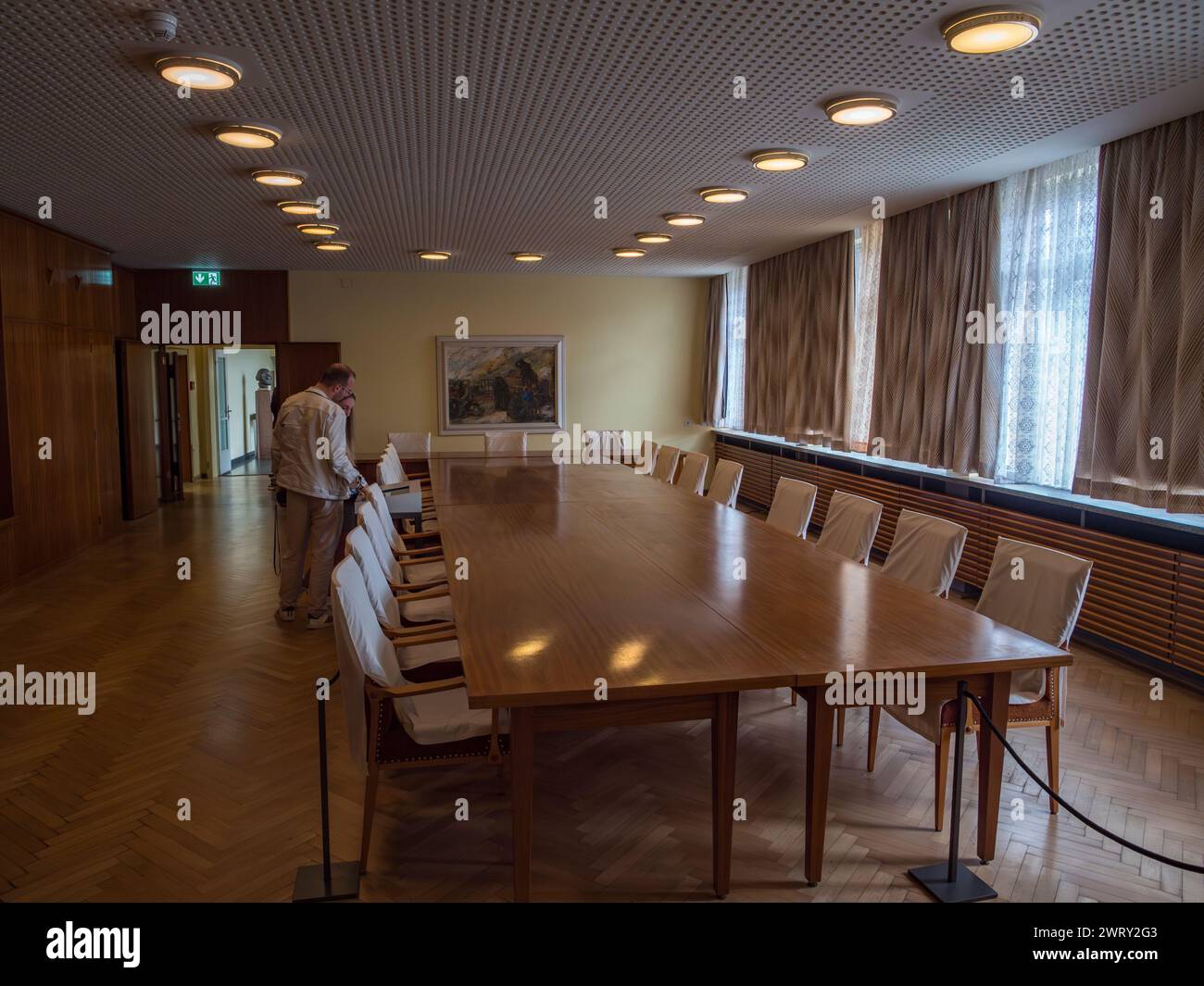 General view of the large second floor meeting room on the Stasi Museum ...