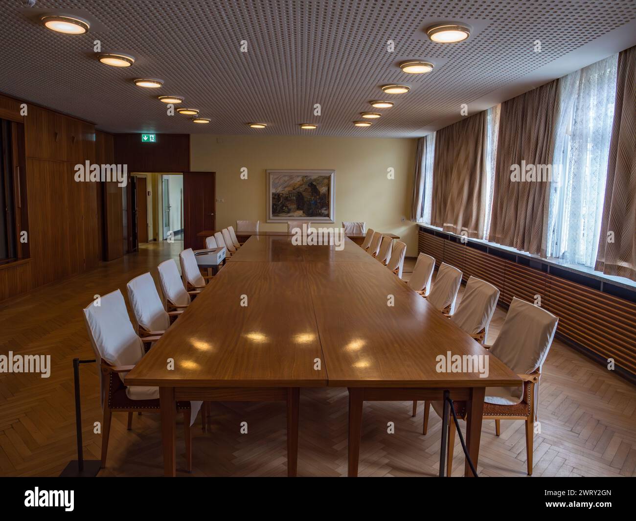 General view of the large second floor meeting room on the Stasi Museum ...