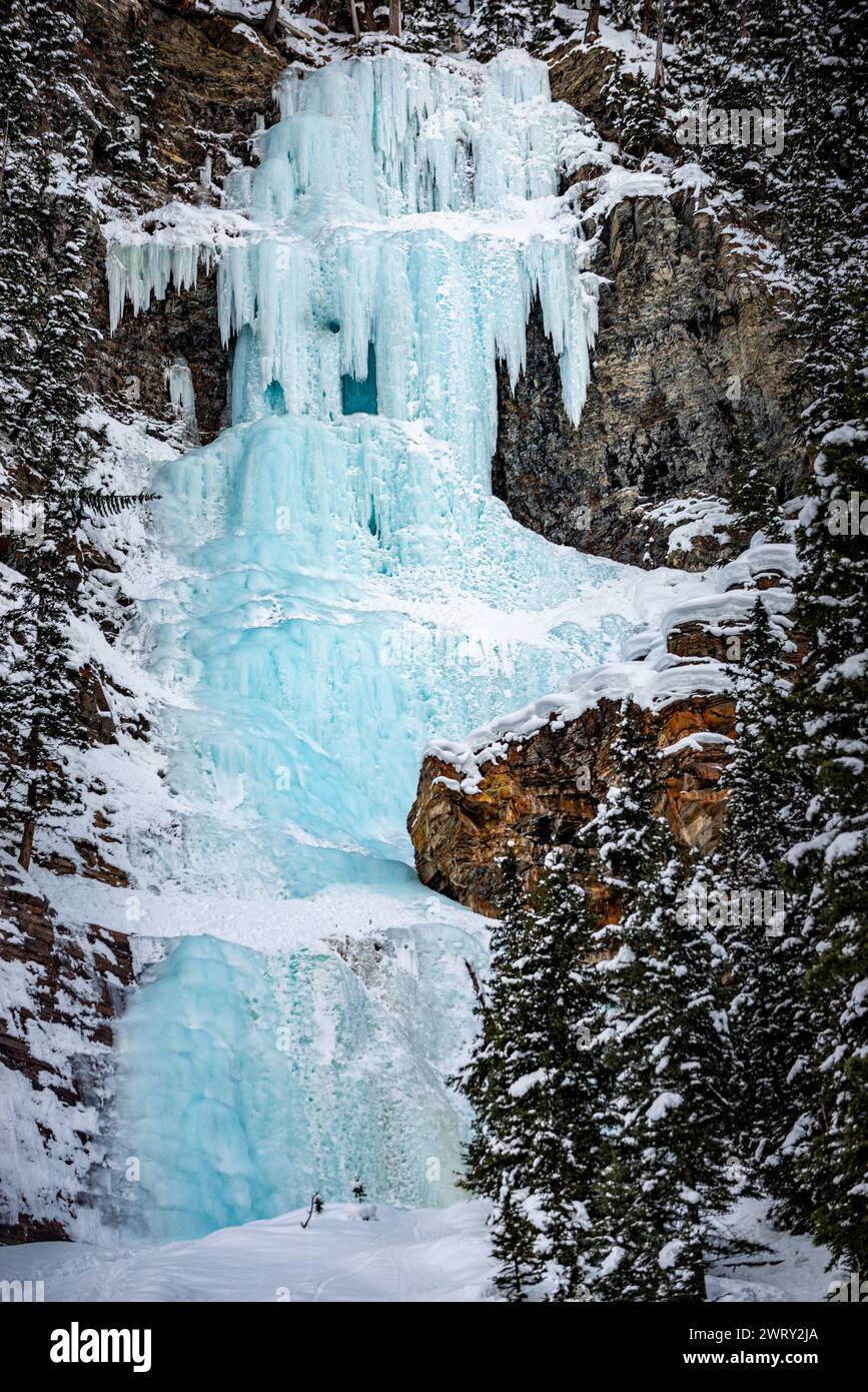 Frozen waterfall at the end of Lake Louise Banff National Park Alberta ...