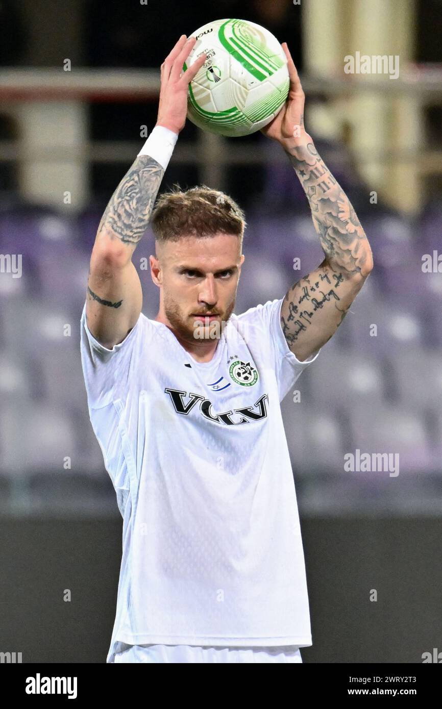 Florence, Italy. 14th Mar, 2024. Maccabi Haifa FC's defender Pierre ...