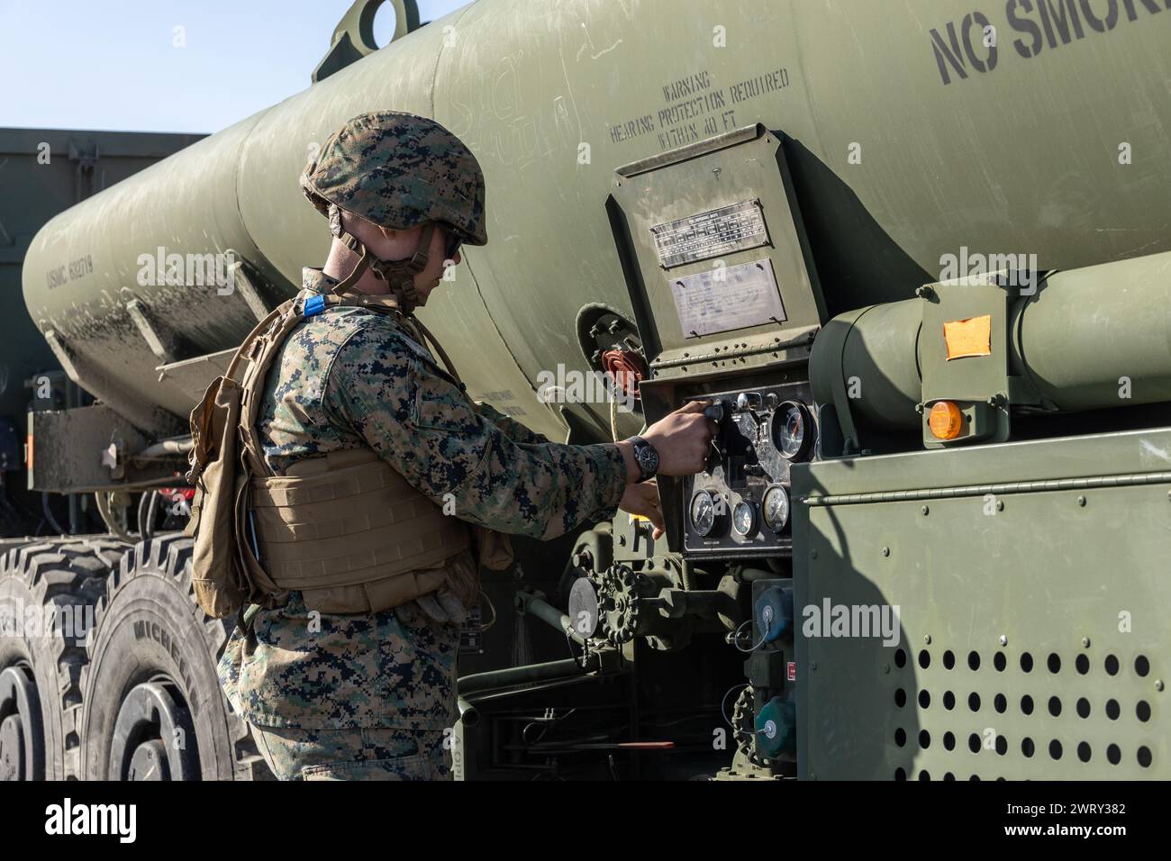 U.S. Marine Corps Lance Cpl. Eli Bonnifield, a refueler operator with ...