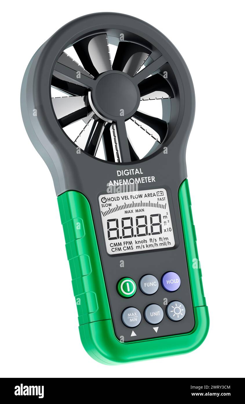 Digital anemometer, 3D rendering isolated on white background Stock ...