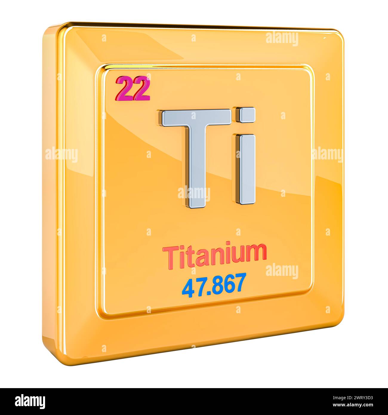 Titanium Ti, chemical element sign with number 22 in periodic table. 3D ...